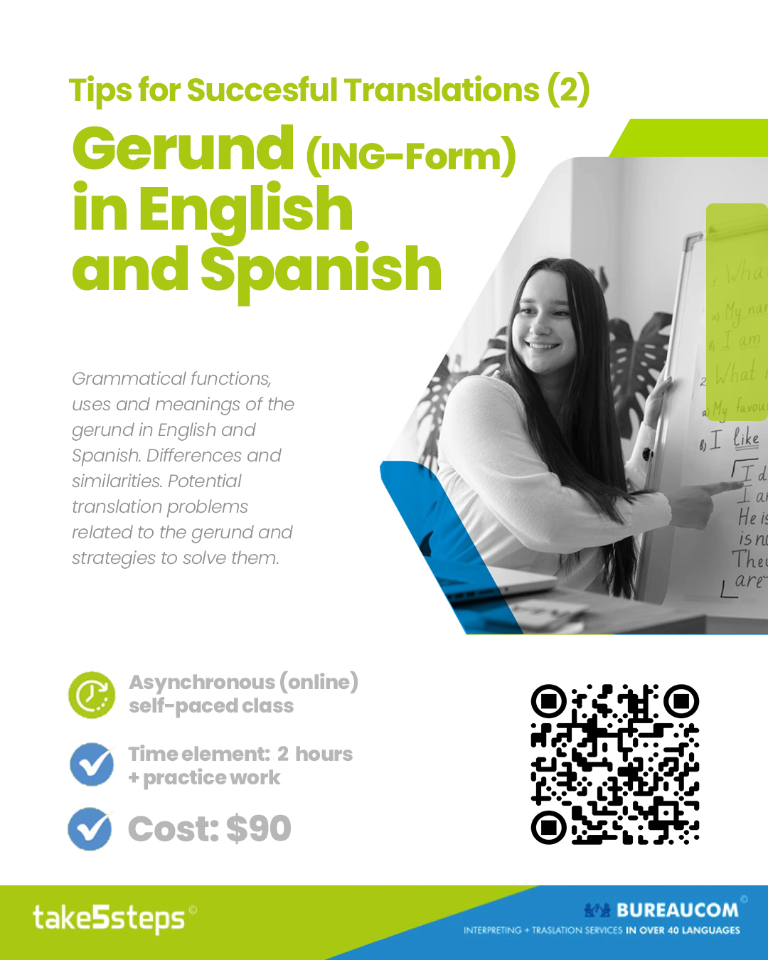 Gerund in English and Spanish© - Take5steps.com